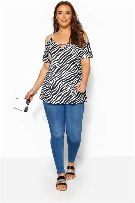 Black And White Zebra Print Strappy Cold Shoulder Top Yours Clothing