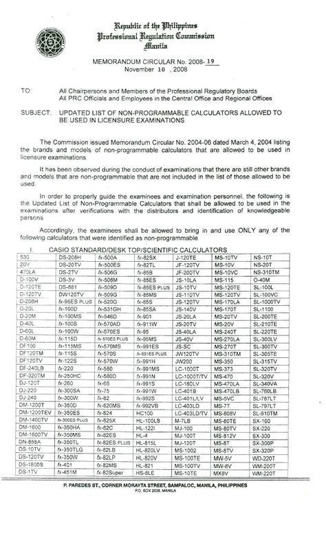 PRC Allowable Calculators BS Accountancy Studocu