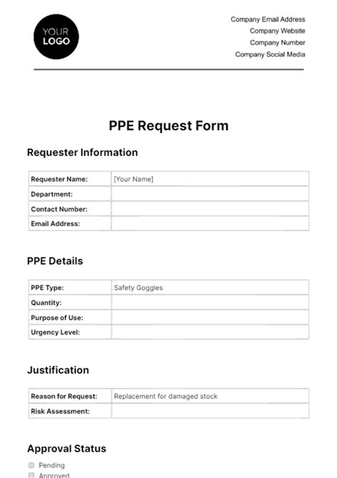 Free Ppe Request Form Template To Edit Online
