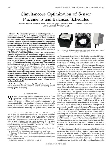 Pdf Simultaneous Optimization Of Sensor Placements And Balanced Schedules