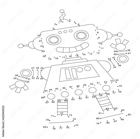 Connect Points Cartoon Robot Picture Vector Character Numbers Game