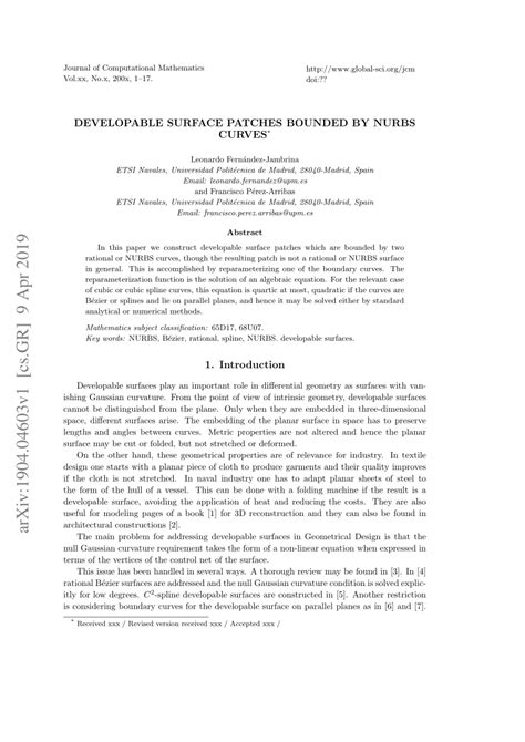 PDF Developable Surface Patches Bounded By NURBS Curves