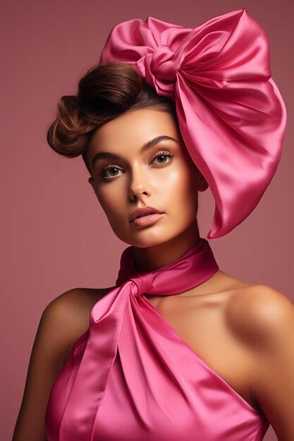 Premium Photo Woman In Pink Dress With Bow On Head