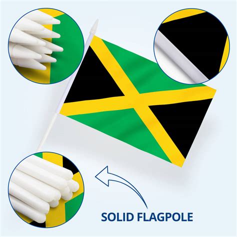 Jamaica Mini Flag 12 Pack 5x8 Inch With Solid Pole And Spear Top