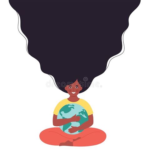 Black Woman Hugging Earth Globe Earth Day Saving Planet Nature