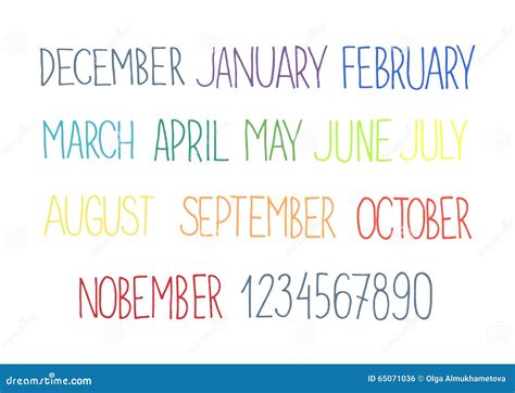 Month Names Cursive Typography Set Handwritten Calligraphic Outline Script Collection Of