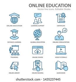 Online Education Flat Line Icons Set Stock Vector Royalty Free