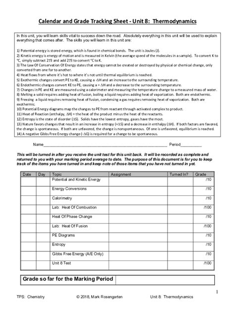 Fillable Online Calendar And Grade Tracking Sheet Unit 8 Fax Email Print Pdffiller
