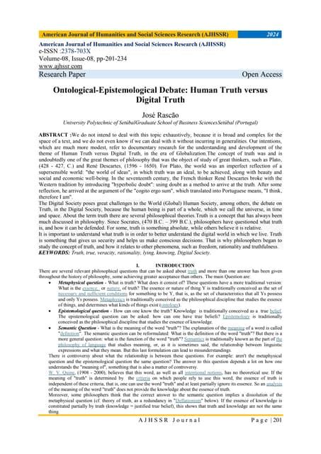 Ontological Epistemological Debate Human Truth Versus Digital Truth Pdf