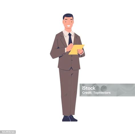Pria Pengusaha Dan Karyawan Kantor Berdiri Memegang Clipboard Dan