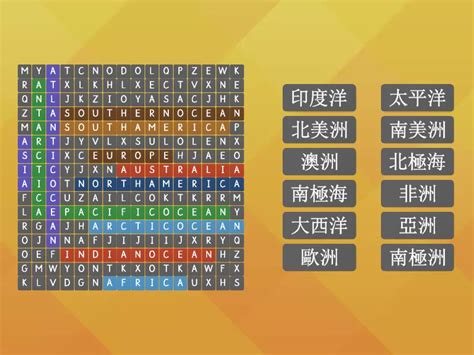Continents Oceans Wordsearch