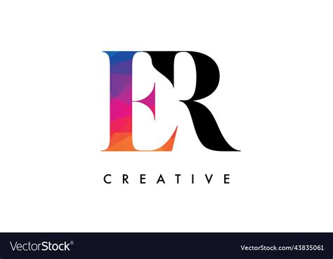 Er Letter Design With Creative Cut And Colorful Vector Image