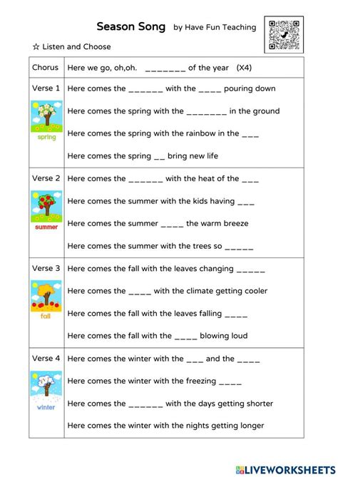Season Song By Have Fun Teaching Worksheet Live Worksheets