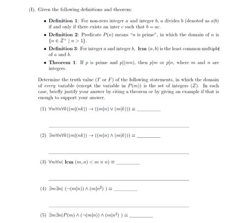 Solved I Given The Following Definitions And Theorem Chegg