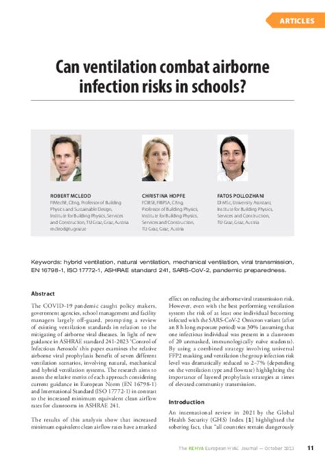 Rehva Journal Can Ventilation Combat Airborne Infection Risks In Schools