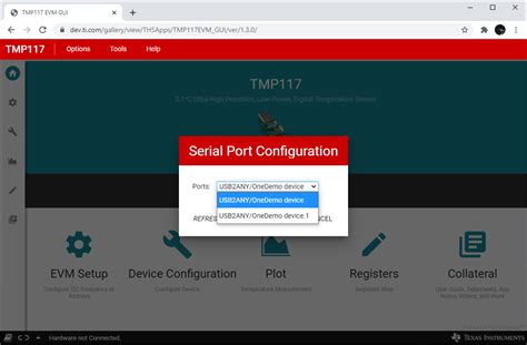 tmp117evm worked for a while now says hardware not connected
