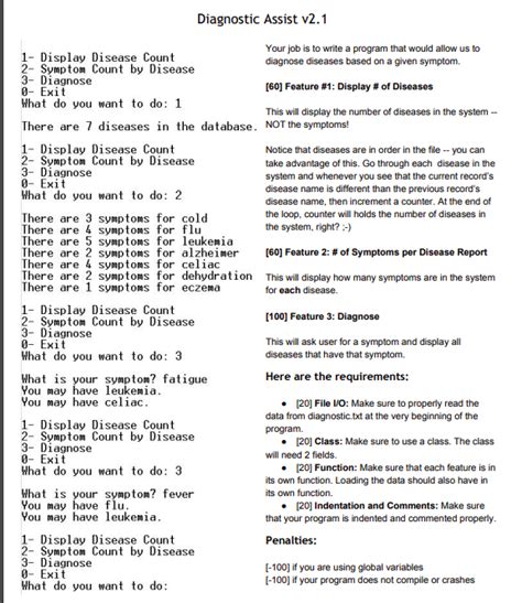 Solved Diagnostic Assist V21 Your Job Is To Write A Program