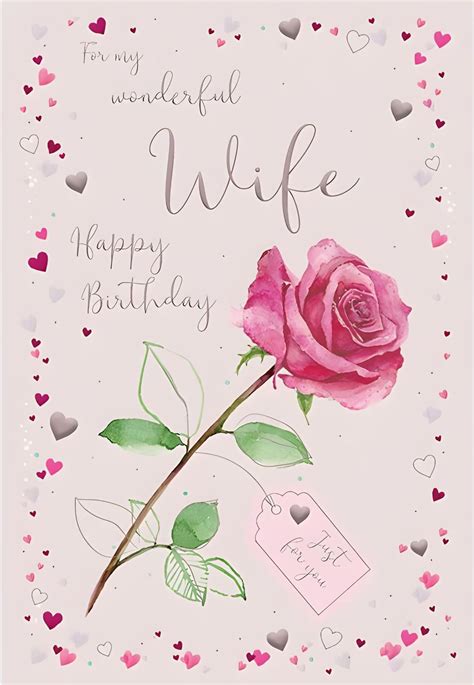 Wonderful Wife Birthday Card Rose With An Embossed Foil Flitter