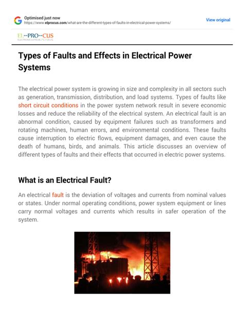 Types Of Faults In Electrical Power Systems And Their Effects Pdf