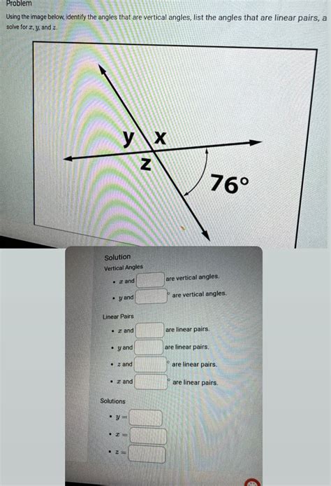 solved problem using the image below identify the angles that are