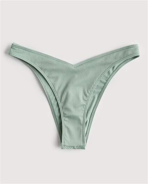 Womens Ribbed V Front High Leg Cheekiest Bikini Bottom Womens