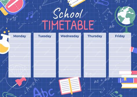 Premium Vector School Timetable Weekly Classes Schedule On Blue