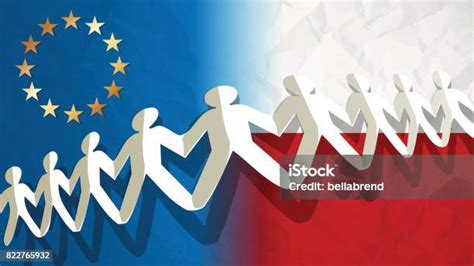 방어 민주주의 배너의 폴란드에 흰색 종이 사람들 및 Eu 국기 배경 잘라 유럽 연합에 대한 스톡 벡터 아트 및 기타 이미지 유럽 연합 대법원 폴란드 Istock
