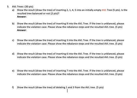 Solved Avl Trees Pts A Show The Result Draw Chegg