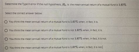 Answered Determine The Type Il Error If The Null Hypothesis Ho Is
