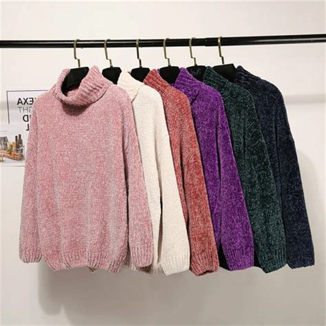 Autumn Winter Women Warm Turtleneck Oversized Chenille Sweaters Female