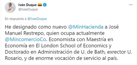 Iván Duque Designa A José Manuel Restrepo Como Nuevo Ministro De Hacienda Infobae