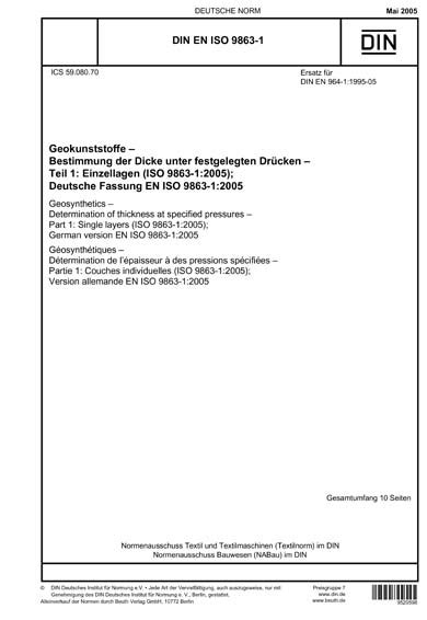 DIN EN ISO 9863-1:2005 DE - Geokunststoffe - Bestimmung der Dicke unter ...