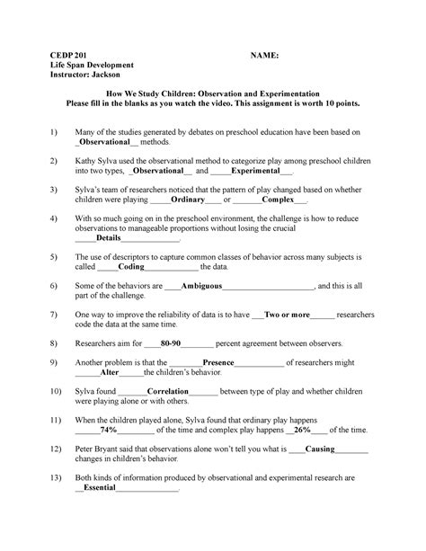 Ch1 Activity Worksheet Lifespan Development Cedp 201 Name Life Span