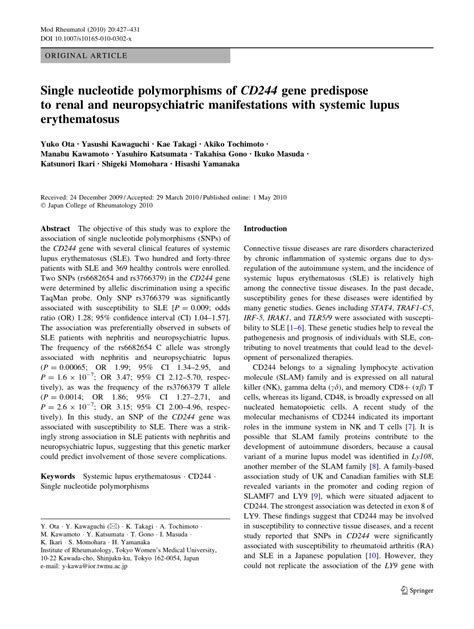 Pdf Single Nucleotide Polymorphisms Of Cd244 Gene Predispose To Renal