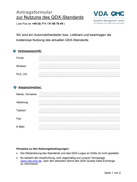 Ausfüllbar Online Antragsformular zur Nutzung des QDX Standards Fax