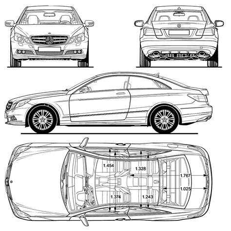 2009 Mercedes Benz E Class W212 Coupe Blueprints Free Outlines
