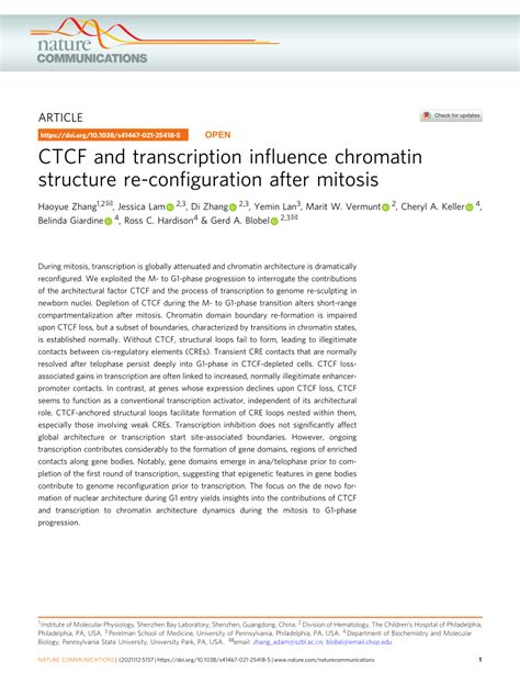 Pdf Ctcf And Transcription Influence Chromatin Structure Re Configuration After Mitosis