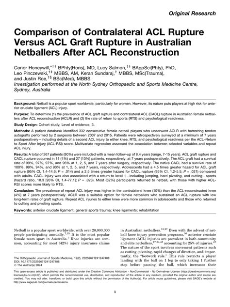 Pdf Comparison Of Contralateral Acl Rupture Versus Acl Graft Rupture