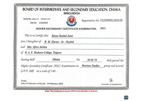 Hsc Certificate Pdf