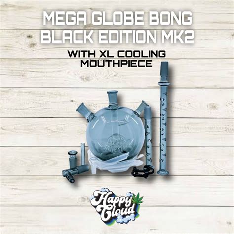 Mega Globe Bong Black Edition Mk2 With Xl Cooling Mouthpiece Happy Cloud