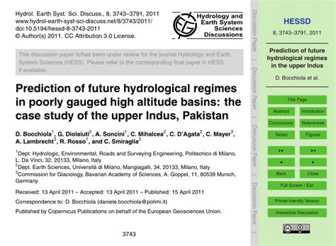 Pdf Prediction Of Future Hydrological Regimes In Poorly Gauged High Altitude Basins The Case