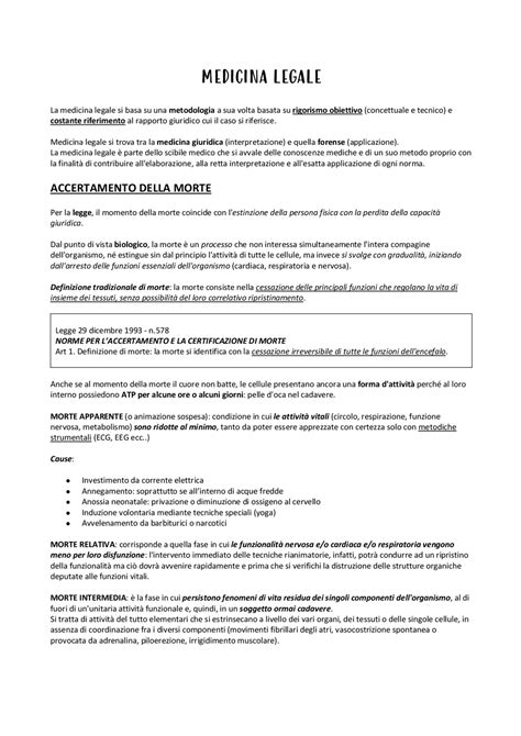 Appunti Medicina Legale E Bioetica 2° Anno Scienze Motorie