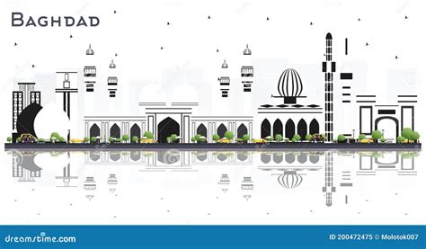 Baghdad Iraq City Skyline With Color Buildings And Reflections Isolated
