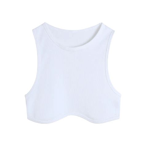 White Ribbed Crop Tank Top With Inner Bra L White Artofit