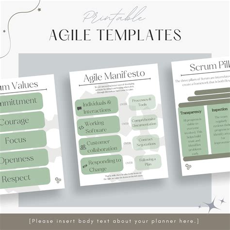 Agile Templates Bundle Agile Manifesto Scrum Pillars Scrum Values Scrum Master Wall Art Agile