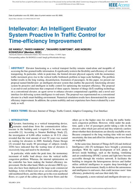 Pdf Intellevator An Intelligent Elevator System Proactive In Traffic
