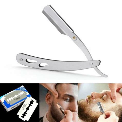 Men Shaving Barber Tools Hair Razor And Blades Antique Black Folding