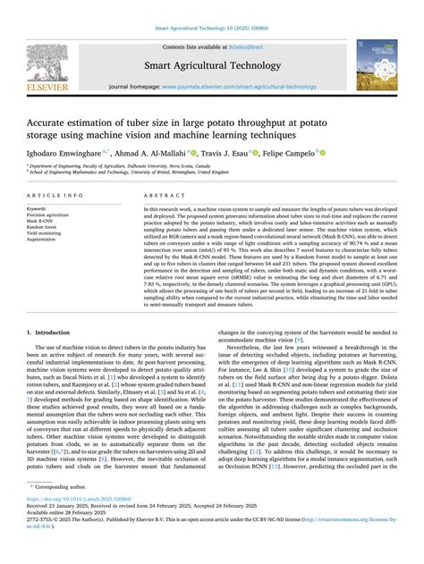 Pdf Accurate Estimation Of Tuber Size In Large Potato Throughput At Potato Storage Using