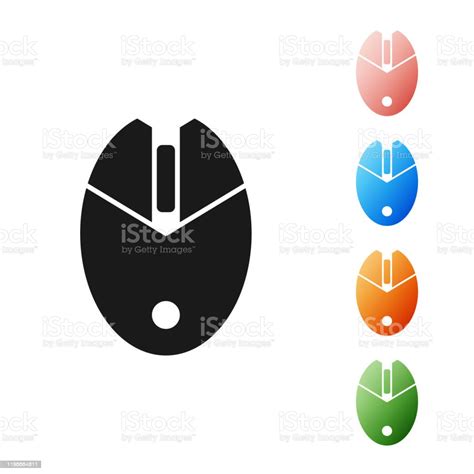 흰색 배경에 격리 된 검은 컴퓨터 마우스 게임 아이콘입니다 휠 기호가 있는 광학 다채로운 아이콘을 설정합니다 벡터 일러스트레이션