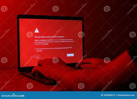 Red Screen With Malware Warning Visiting Fishy Websites With Viruses Stock Image Image Of